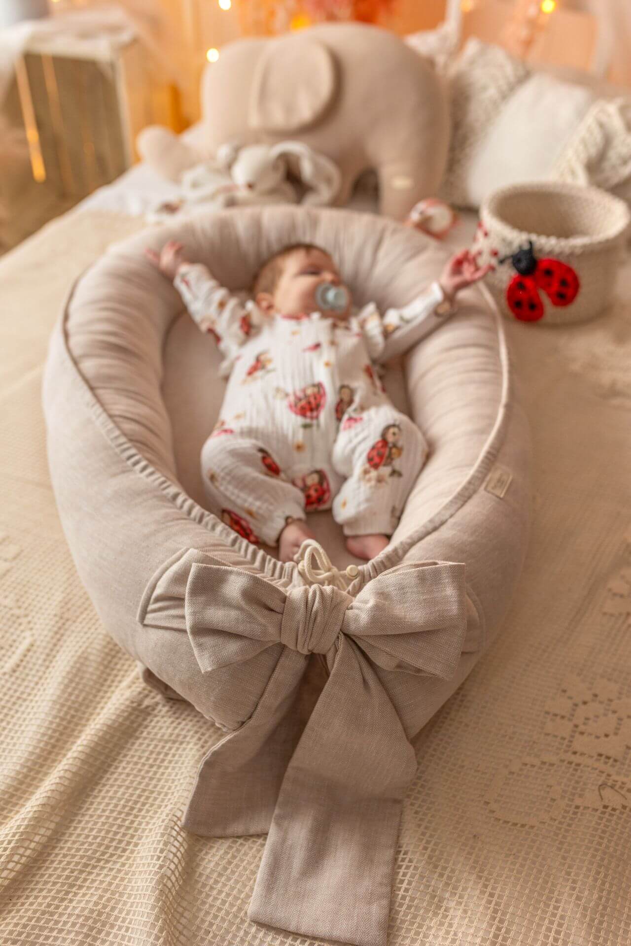 Premium Linen Baby Nest with Mattress – Herringbone Collection | The ...