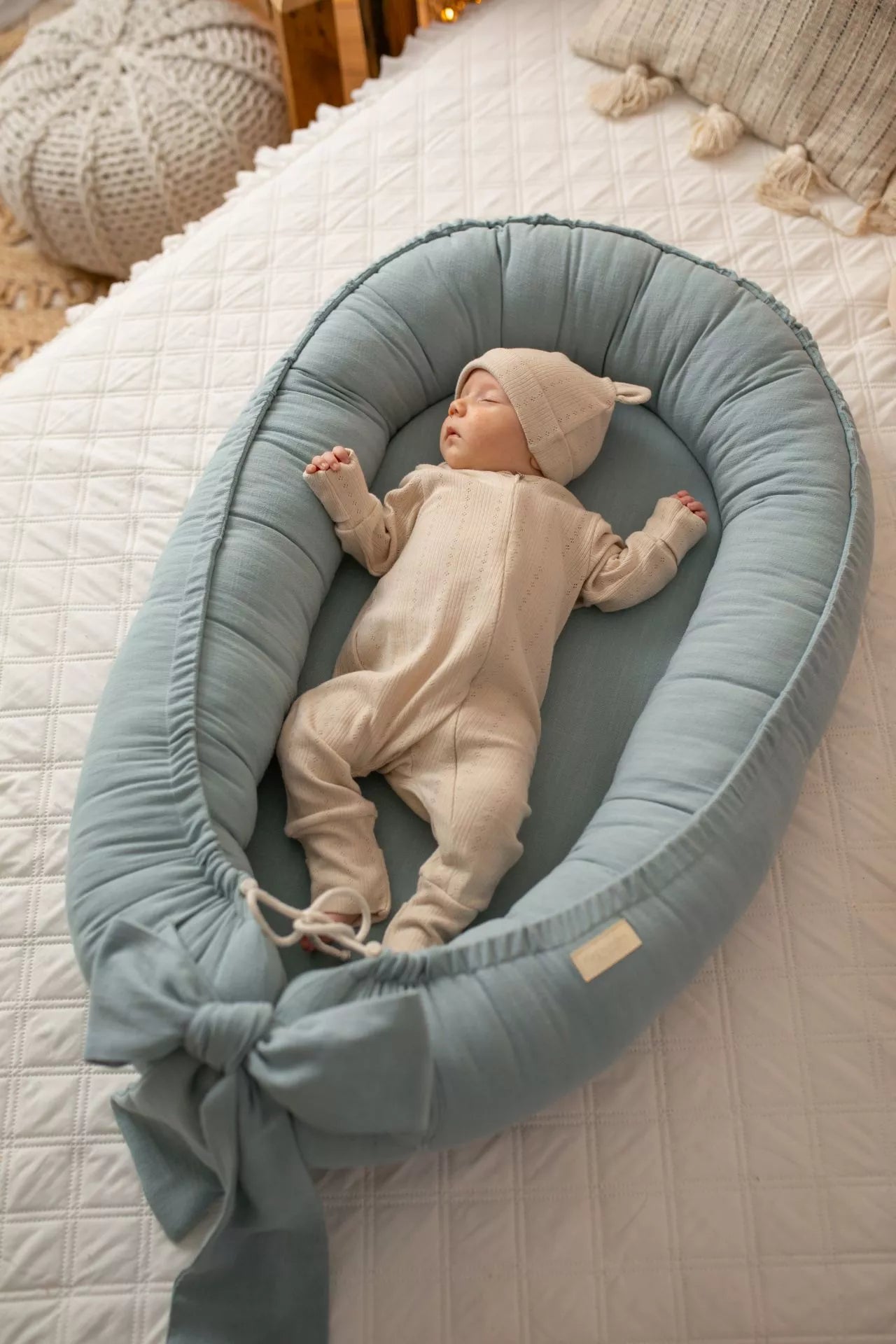 Baby Nest (Emerald Blue) – Soft Linen, Breathable & Handmade | The Baby Den